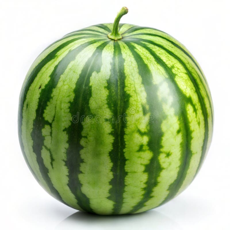 Whole Fresh Watermelon with Green Stripes on White Background Stock ...