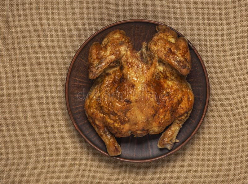 Whole Fried Chicken on a Plate Top View Stock Image - Image of table ...