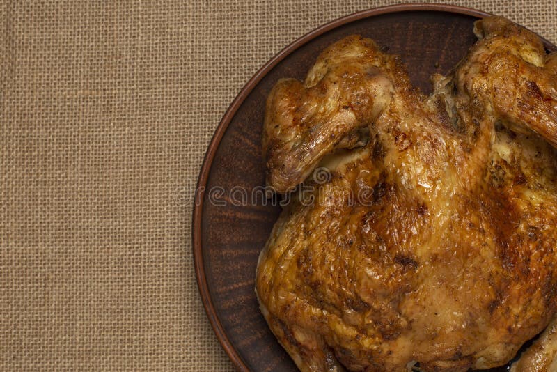 Whole Fried Chicken on a Plate Top View Stock Image - Image of meat ...