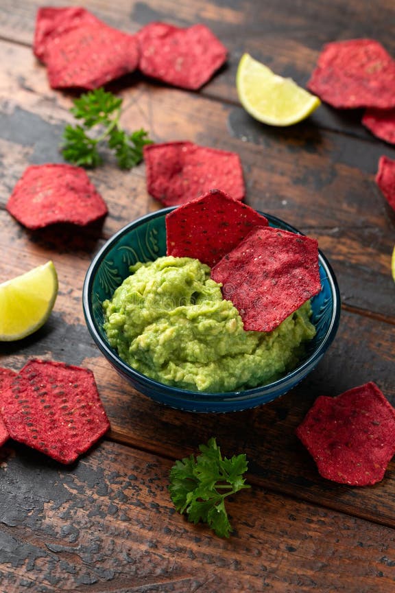 Whole Grain Beetroot Crackers with Avocado Guacamole Dip Stock Photo ...