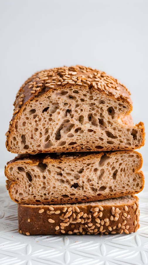 Whole Grain Bread Split Open, Golden Crust, Fluffy Crumb, Clean White ...