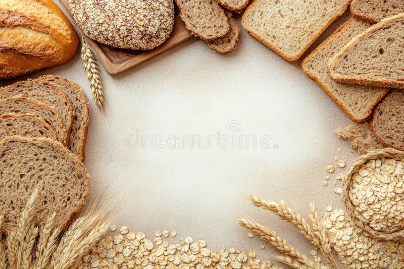 Whole Grain Breads and Cereals with Blank Space Stock Illustration ...