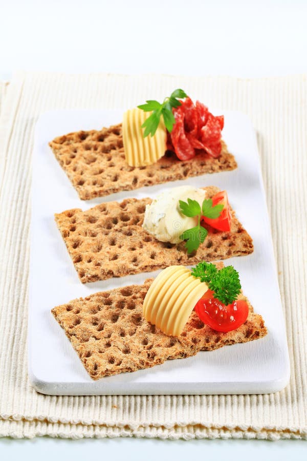 Whole Grain Crispbread with Various Toppings Stock Image - Image of ...
