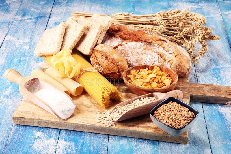 Whole Grain Products with Complex Carbohydrates on Table Stock Image ...
