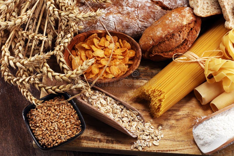 Whole Grain Products with Complex Carbohydrates on Table Stock Photo ...