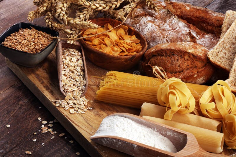 Whole Grain Products with Complex Carbohydrates on Table Stock Image ...