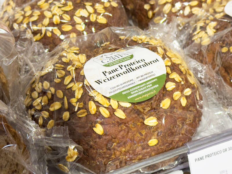 Whole Grain Protein Bread with Oat Topping in Plastic Packaging on ...