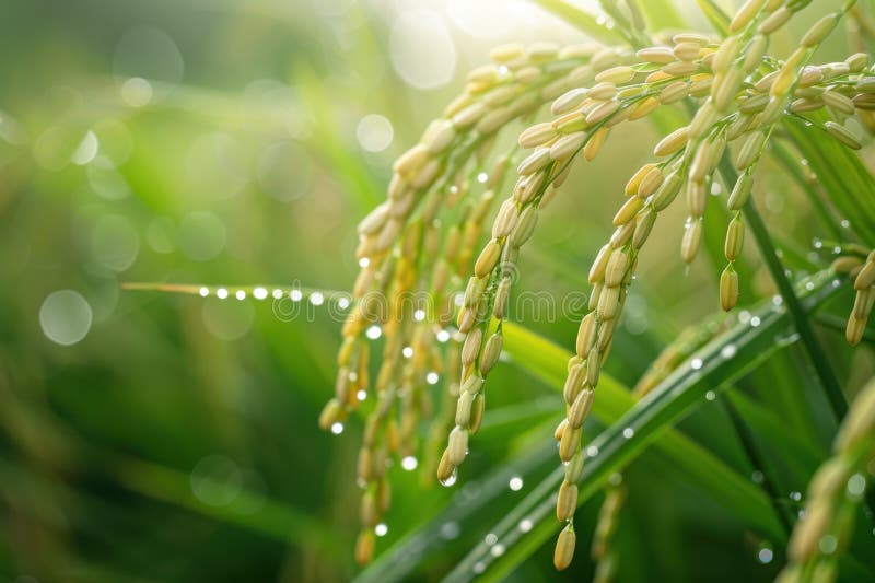 Whole Grain Sampling Day Close-up of Dew on Rice Paddies in Sunlight ...