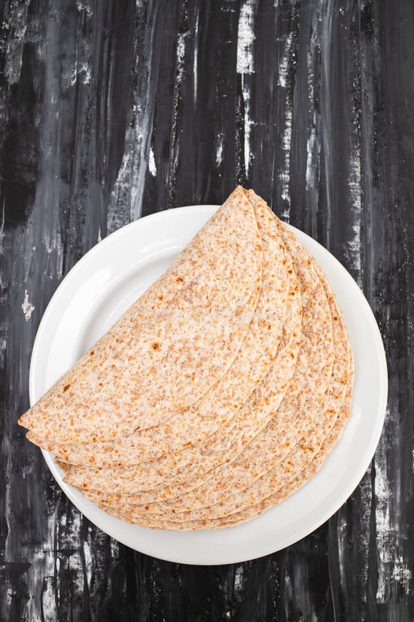 Whole Grain Tortilla Wraps on White Plate Stock Image - Image of fajita ...