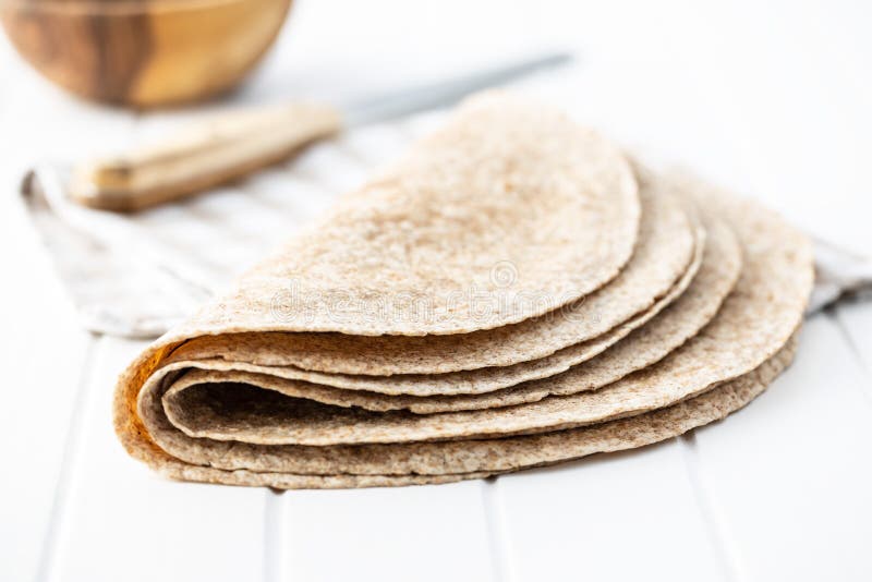 Whole grain tortilla wraps stock photo. Image of dough - 218603986