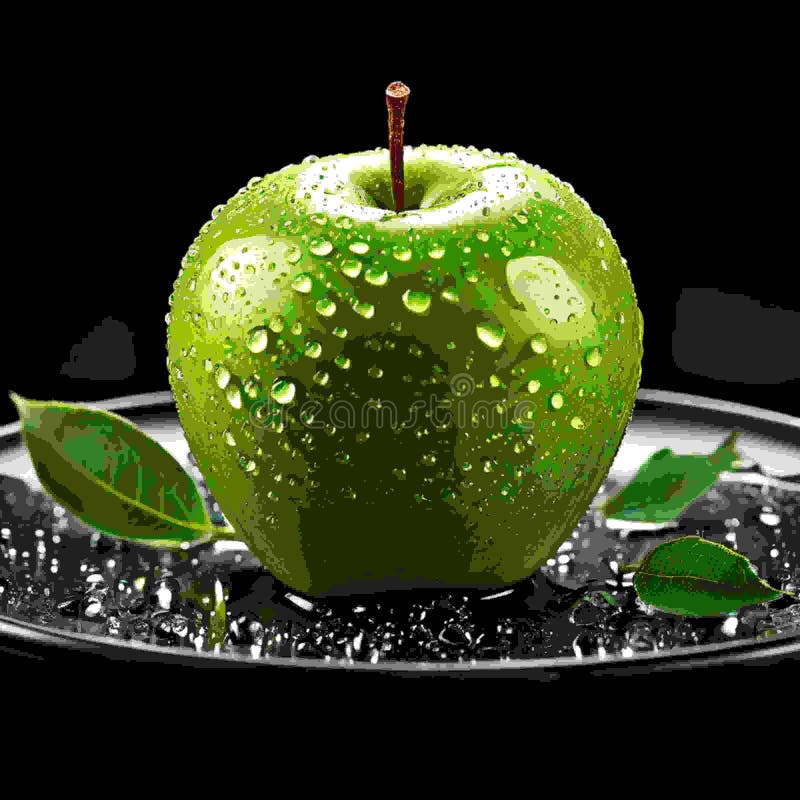 Whole Green Apple on a Plate Stock Illustration - Illustration of ...