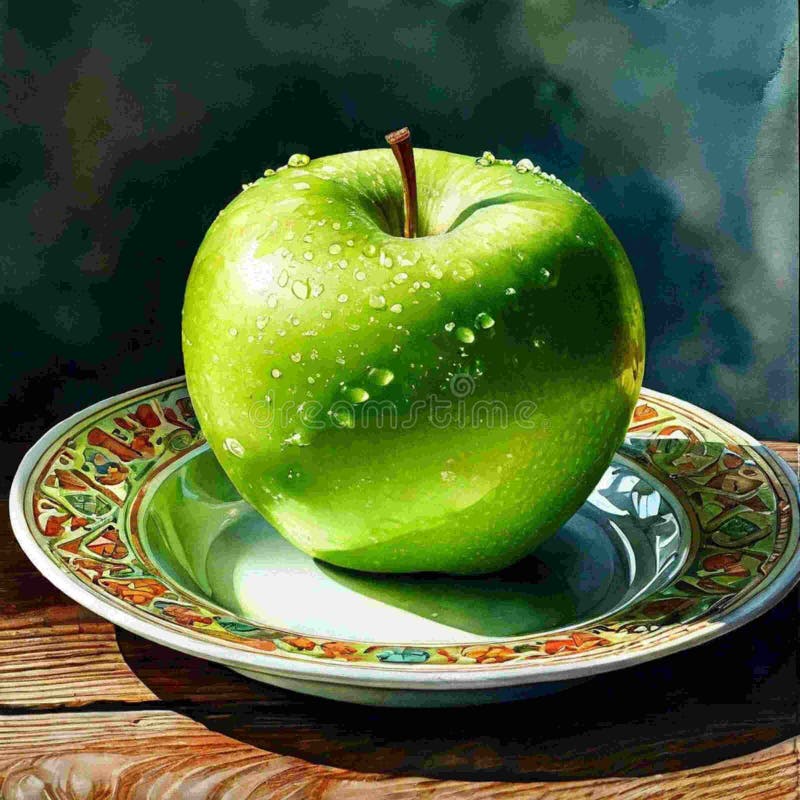 Whole Green Apple on a Plate Stock Photo - Image of clipping, healthy ...