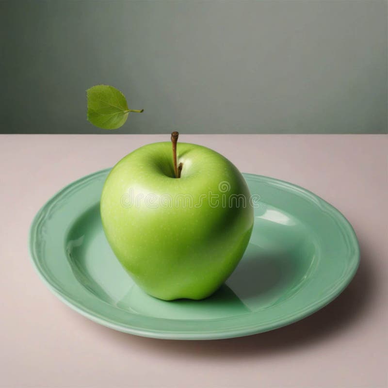 Whole Green Apple on a Plate Stock Image - Image of colorful, natural ...