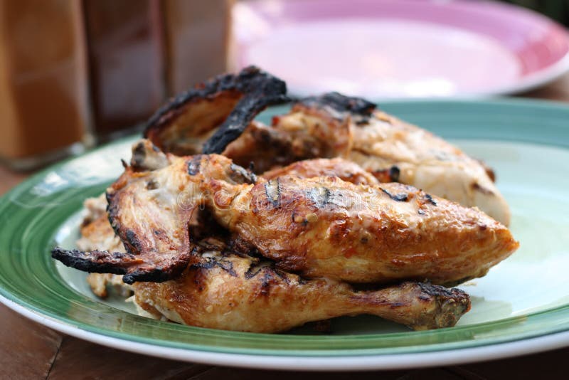 Roasted chicken on plate stock photo. Image of meat, health - 1924774