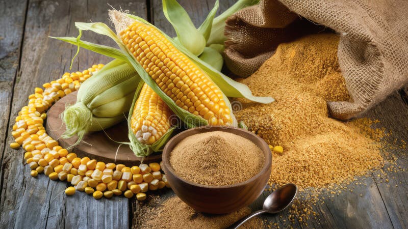Whole and Ground Corn Rustic Wood Surface Cornmeal Preparation Husk Grain Stock Image - Image of ...