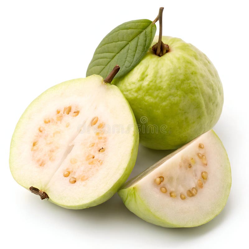 Whole Guava Fruit Half and Slice Isolated on White Background Stock ...