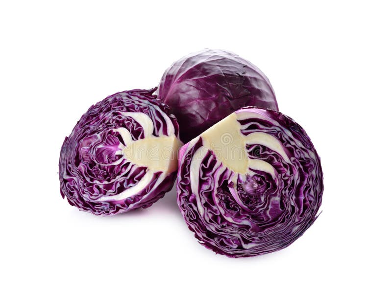 Whole and Half Cut Fresh Red Cabbage on White Stock Image - Image of ...