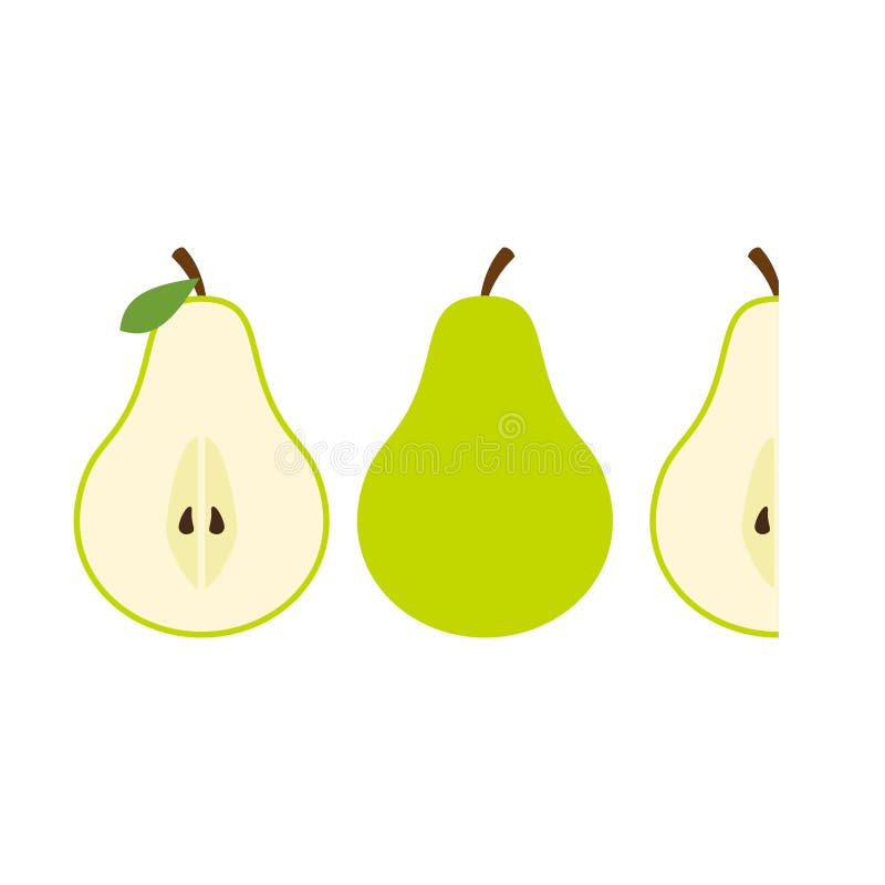 Whole, Half, and Cutted Pear Fruit. Vector Pears. Cut Green Pear Fruits ...