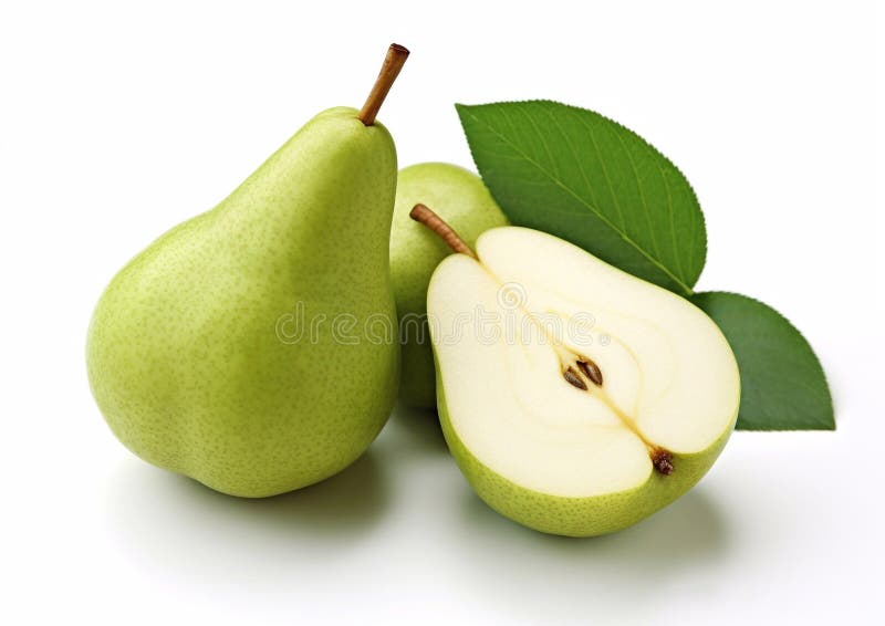 Whole and Half Pears on White Background.Macro.AI Generative Stock ...