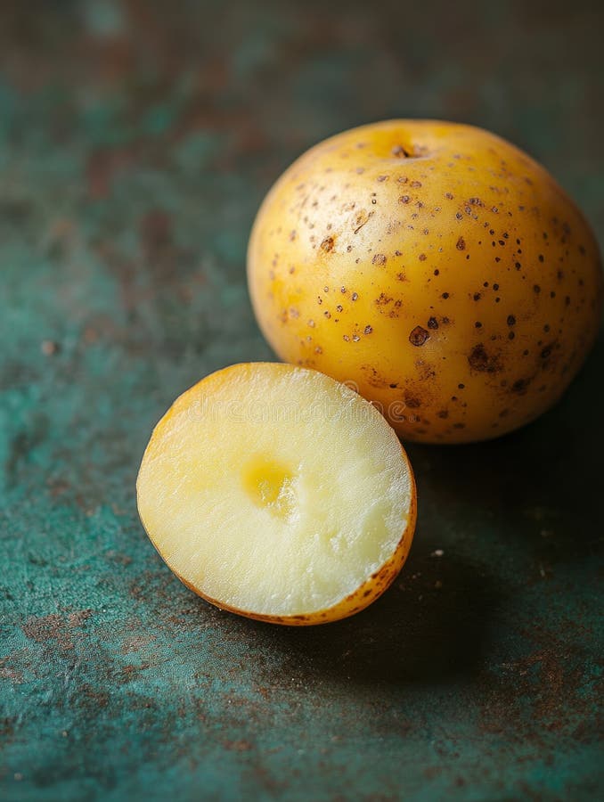 Whole and Half Potato on a Textured Surface Stock Image - Image of ...