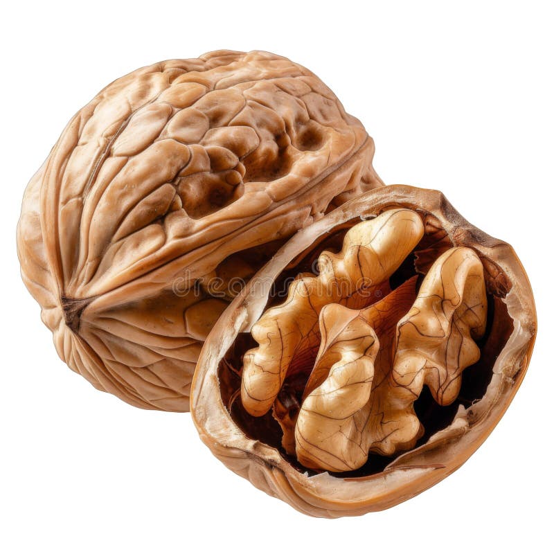 A Whole and Half Walnut Shell Isolated on White Stock Photo ...