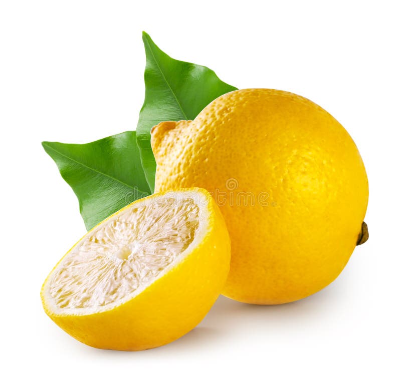 Whole and Half Yellow Sour Lemon with Leaves Stock Photo - Image of ...