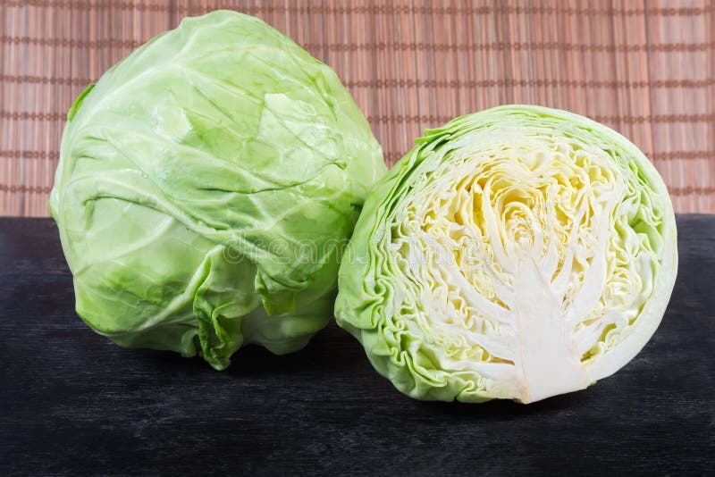 Whole and Half of the Young White Cabbage Heads Stock Image - Image of ...