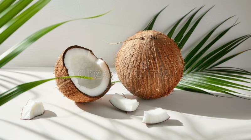 The Whole and Halved Coconut. AI Generated Stock Photo - Image of ...