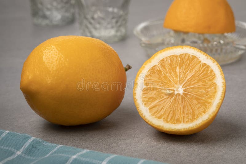 Whole and Halved Fresh Meyer Lemon Close Up Stock Photo - Image of ...