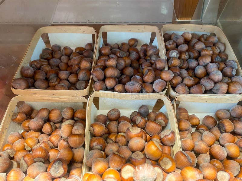 Whole Hazelnuts Lie in Boxes on the Counter Stock Photo - Image of ...