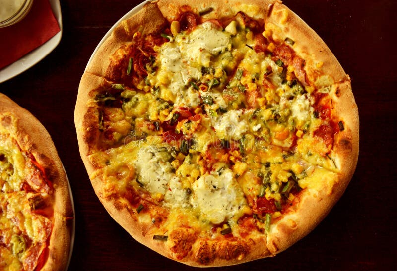 Italian Pizza on Wood Table with Ingredients Stock Photo - Image of ...