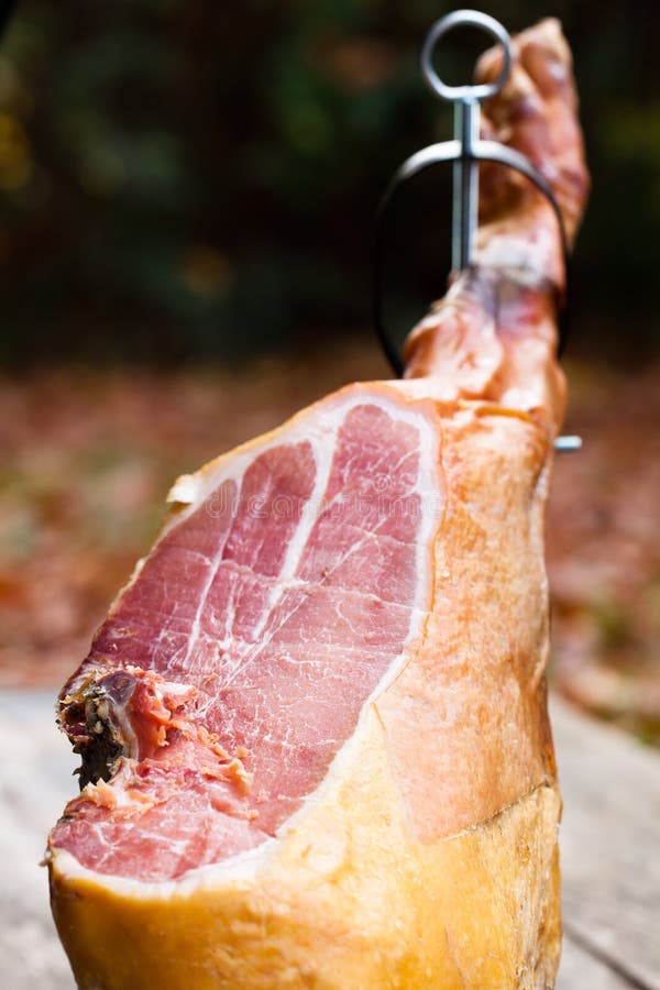 Whole Jamon on a Wooden Stand on Wooden Table Stock Photo - Image of ...
