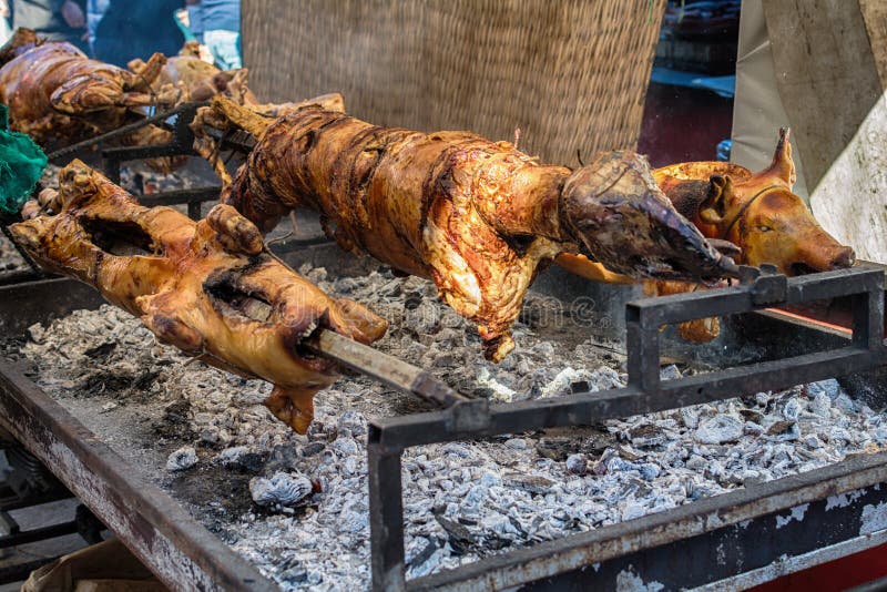 A Whole Lamb Being Roasted on a Fire Stock Photo - Image of grill ...