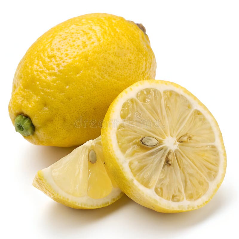 Whole Lemon and Lemon Slice Isolated on White Background Stock ...