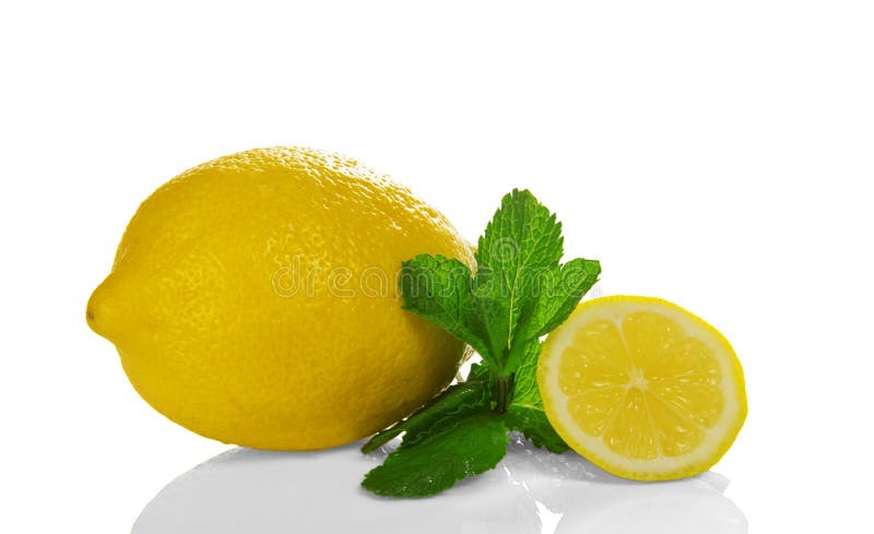 The Whole Lemon, the Slice of a Lemon and Mint Stock Photo - Image of ...