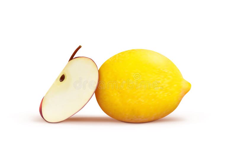 A Whole Red Apple with Lemon Slices on a White Background. Stock Vector ...