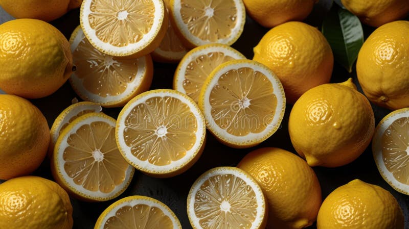 Whole Lemons and Sliced Lemon Halves Arranged on a Bright Surface Stock ...