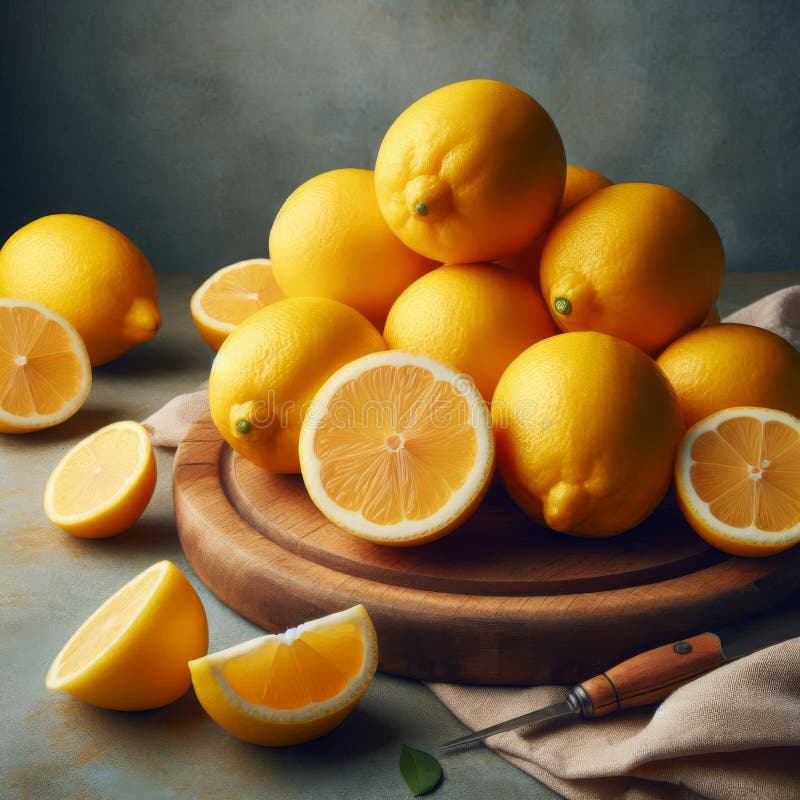 Whole Lemons and Sliced Lemon Halves Arranged on a Bright Surface Stock ...
