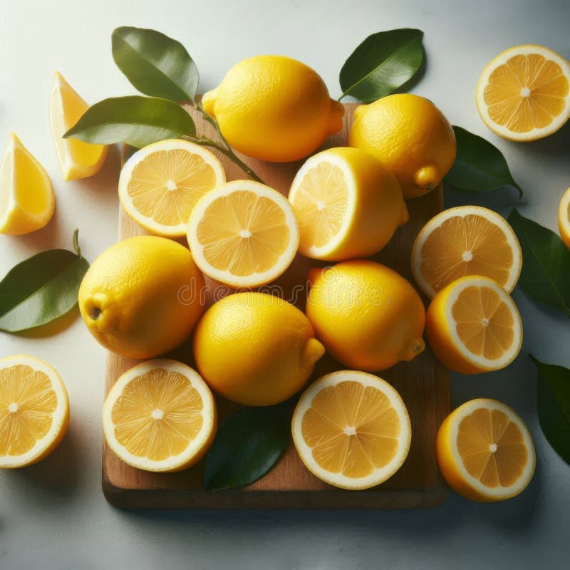 Whole Lemons and Sliced Lemon Halves Arranged on a Bright Surface Stock ...