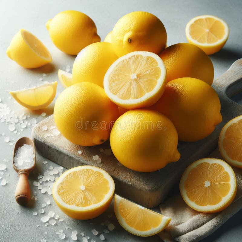 Whole Lemons and Sliced Lemon Halves Arranged on a Bright Surface Stock ...