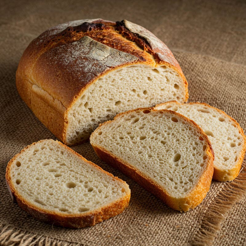 Whole Loaf of Rustic, Artisan Bread with Three Slices Cut from it ...