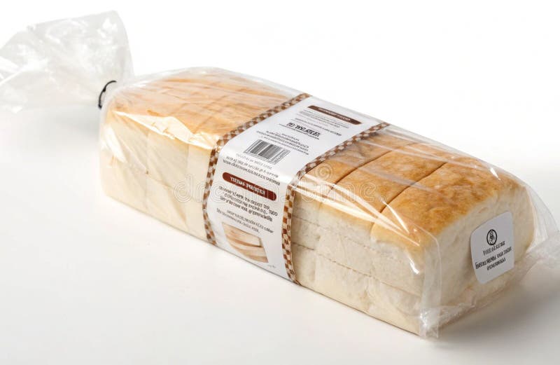 Whole Loaf of Sliced White Bread in Transparent Plastic Wrap Stock ...