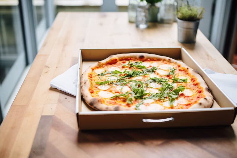 A Whole Margherita Pizza in a Box Ready for Delivery Stock Photo ...