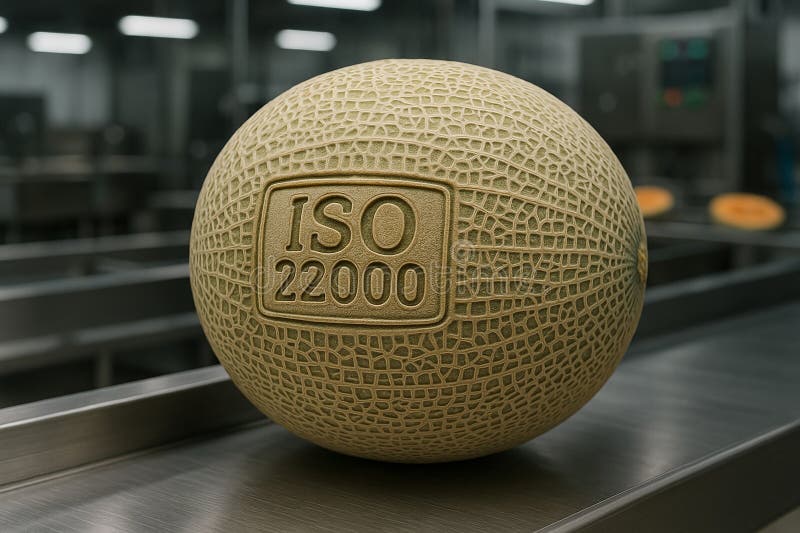 Whole Melon Marked with ISO 22000 Certification Indicating Food Safety Compliance and ...