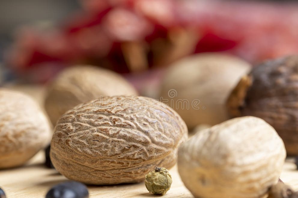 A Whole Nutmeg Fruit on the Kitchen Table Stock Photo - Image of nutmeg ...