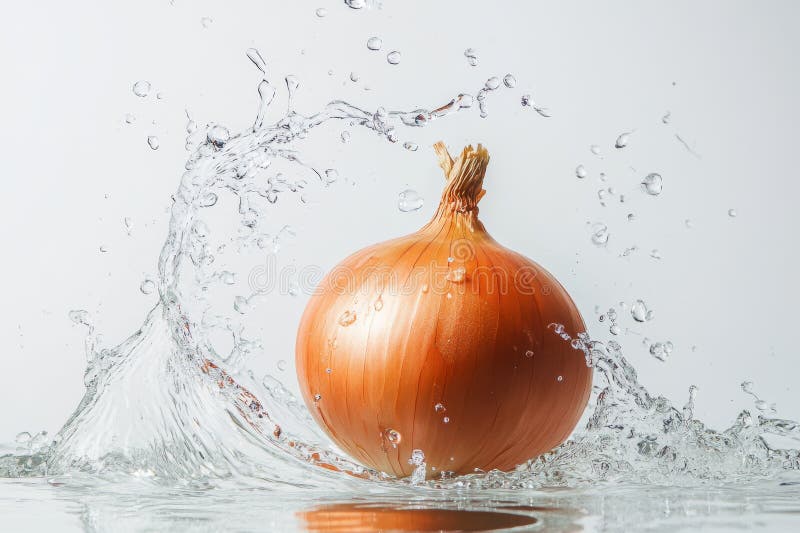 Whole Onion Making a Splash in Clear Water Captured in Motion Stock ...