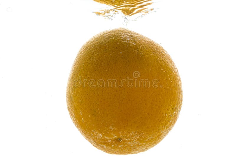 A Whole Orange Thrown into the Water. View from Under the Water Stock ...