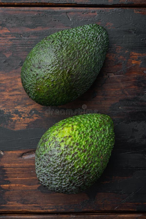 Whole Pair of Green Avocado, on Old Wooden Table, Top View or Flat Lay ...