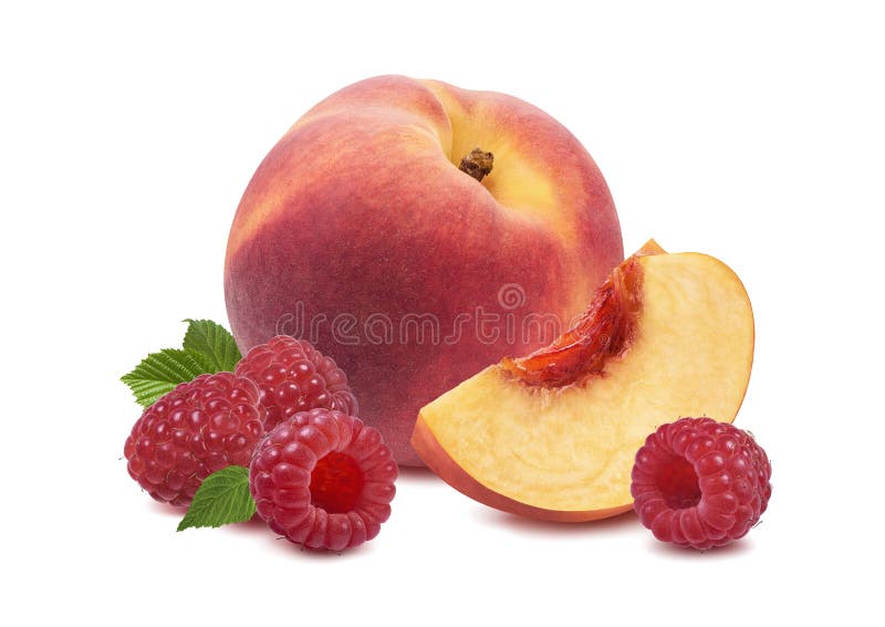 Whole Peach Fruit Raspberry Isolated on White Background Stock Photo ...