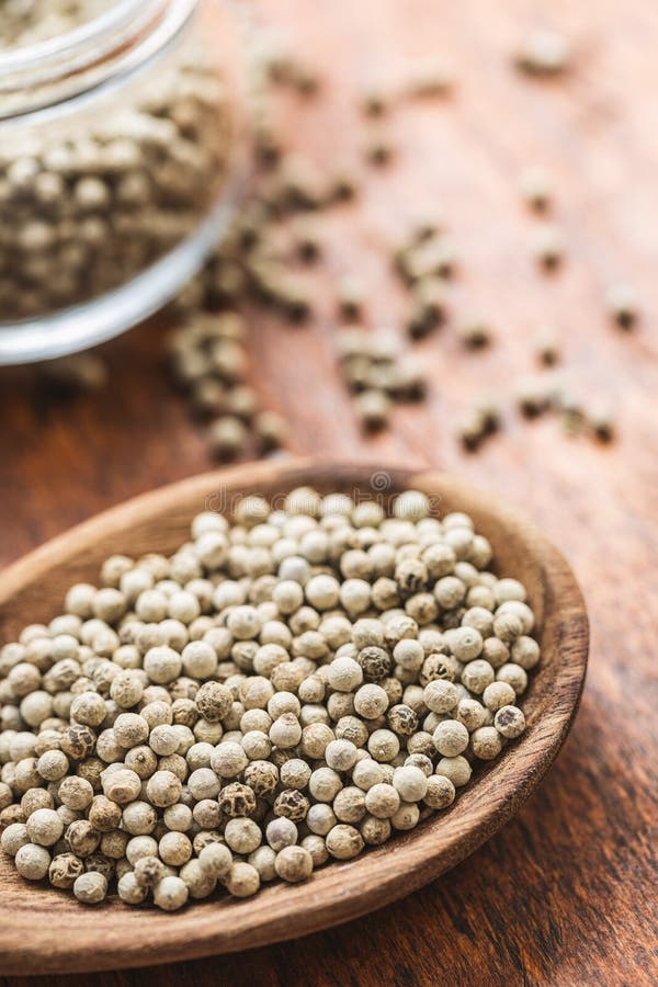 Whole Pepper Spice. White Peppercorn Grain in Bowl Stock Photo - Image ...